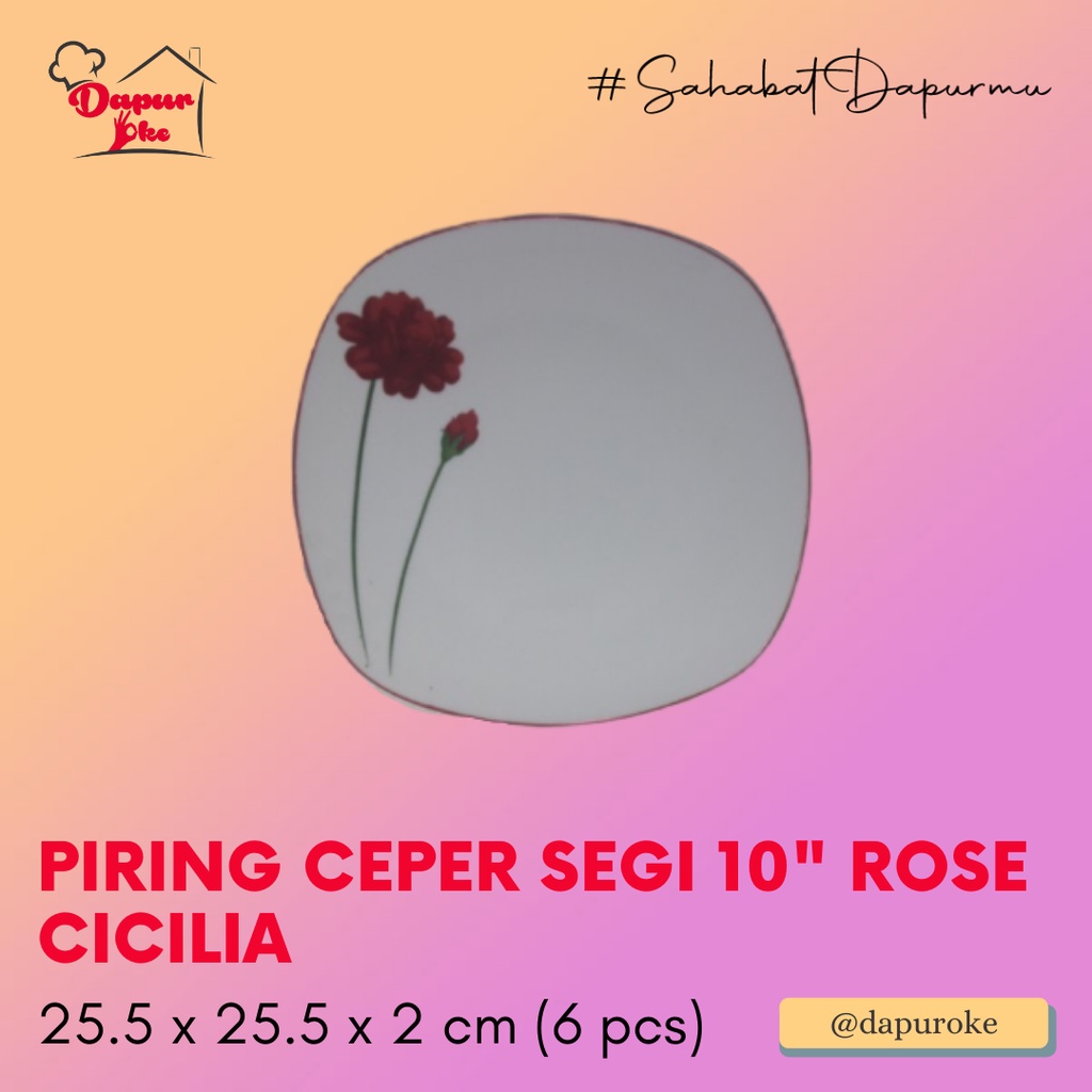 Jual Piring Ceper Segi 10" Rose Cicilia (6 pcs) / Piring Saji | Shopee ...