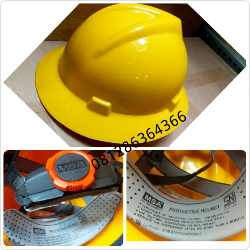 Jual Helm Proyek MSA Bulat Full Brim + Fastrek Kuning | Shopee Indonesia