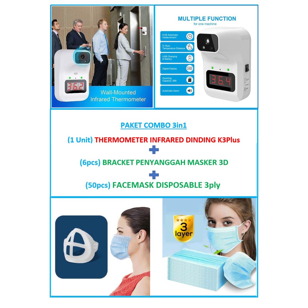 Jual PAKET COMBO 3IN1:THERMOMETER-INFRARED-DINDING-K3PLUS+MASK-BRACKET ...