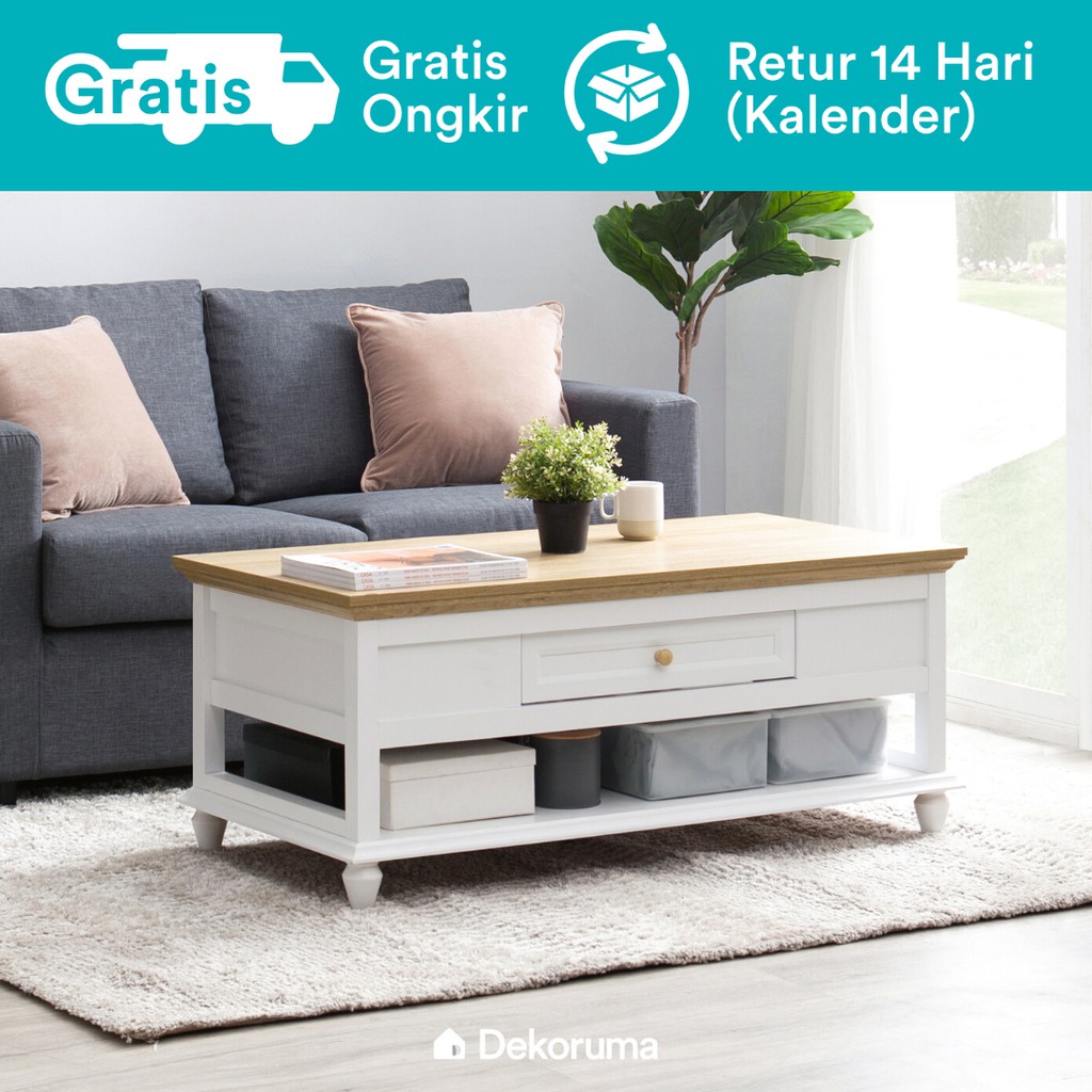 Jual Dekoruma Kanou Meja Tamu Minimalis dengan Rak dan Laci Putih dari ...