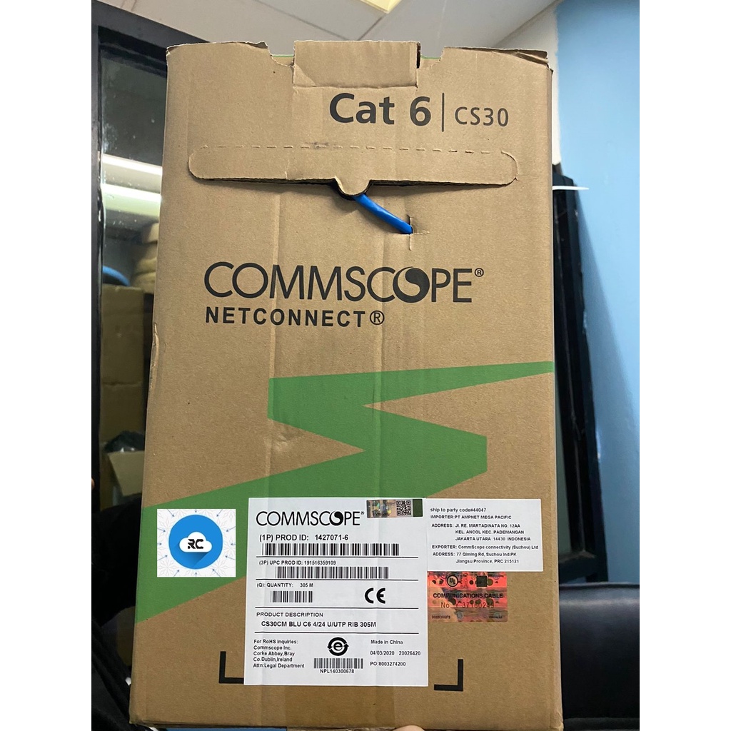 Jual Kabel AMP Commscope Cat.6 UTP LAN Cat.6 Biru 305meter/roll 1000ft ...