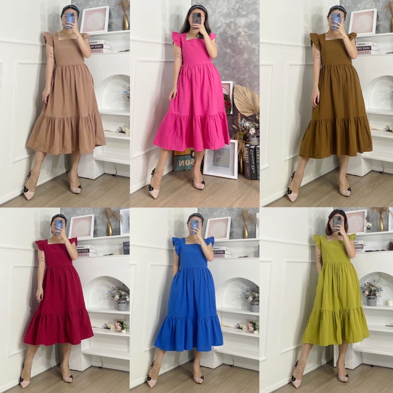 Jual #82060 - (REAL PIC) (BISA COD) Sun Mi Ruffle Midi Dress / DRESS ...