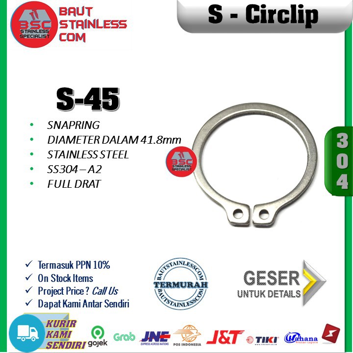 Jual CIRCLIP SNAPRING STAINLESS SS304 TYPE - S45 EXTERNAL LOCKING SNAP RING | Shopee Indonesia