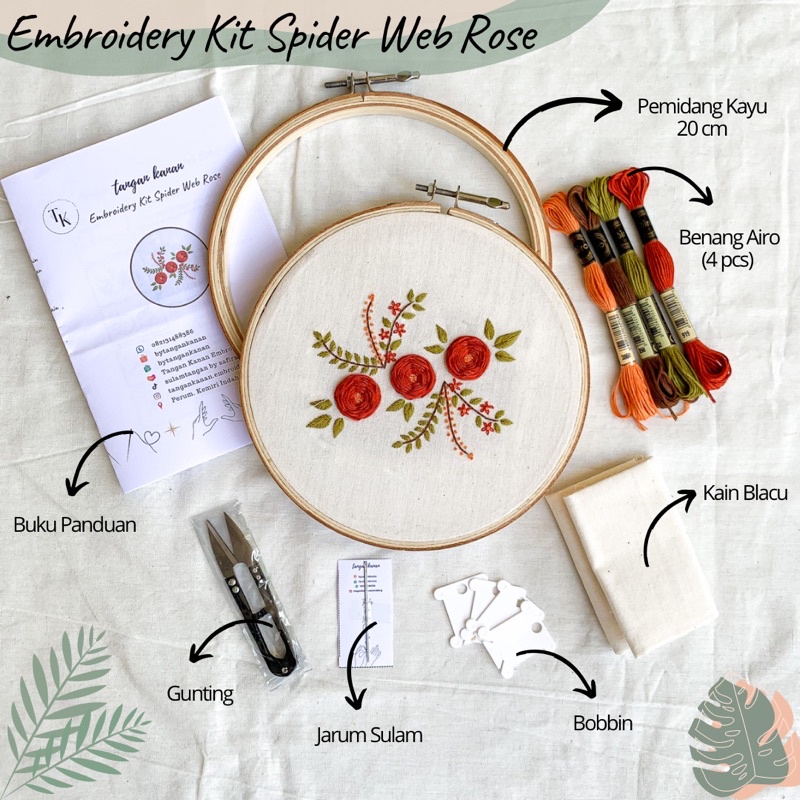 Jual Embroidery Kit Flower Spider Web Rose - Paket sulam benang premium ...