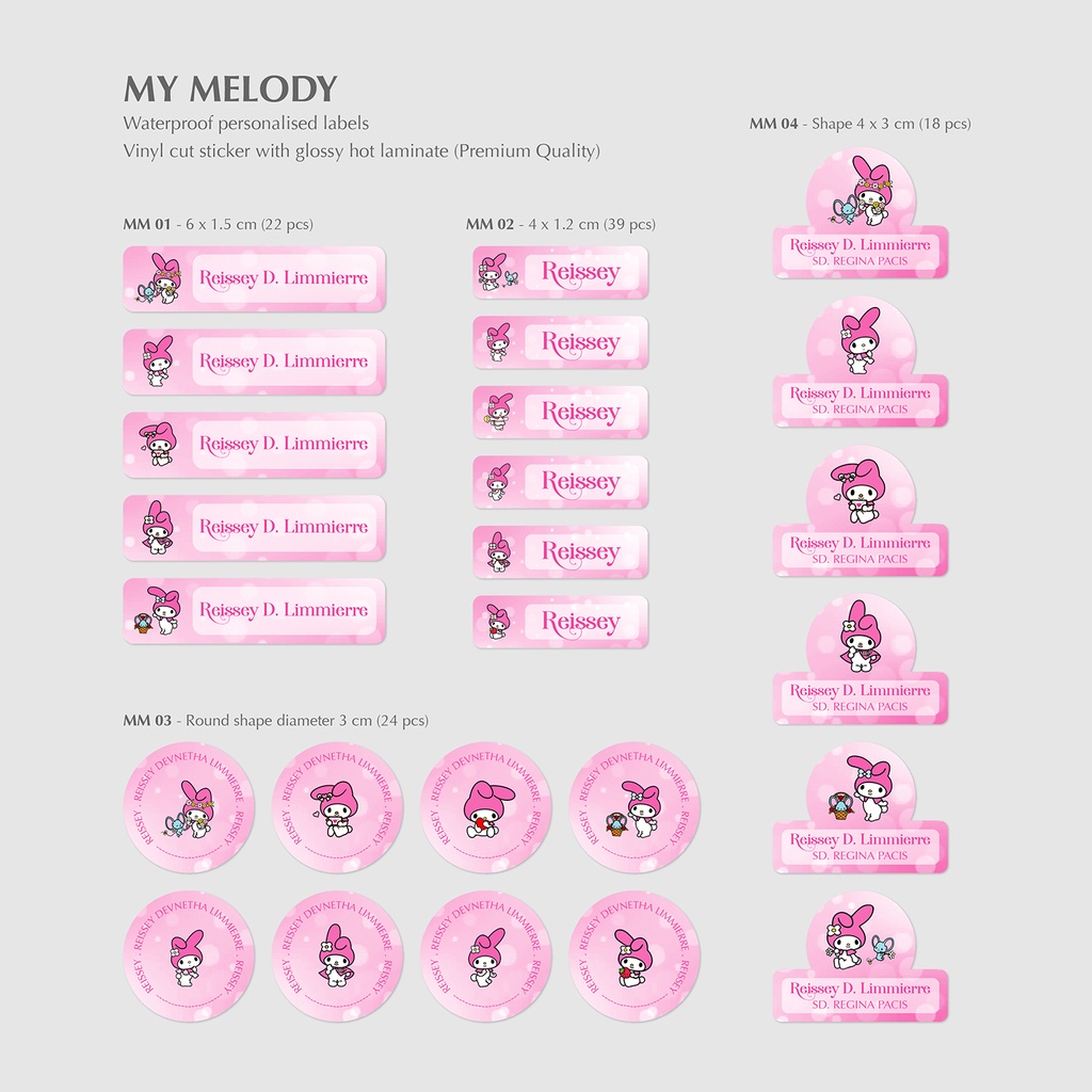 Jual MY MELODY / LABEL & STIKER NAMA / STICKER VINYL WATERPROOF (TAHAN ...