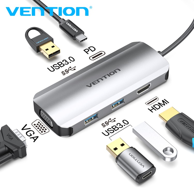 Jual Vention Adapter Type C 3.2 To HDMI VGA USB 3.0 PD Thunderbolt 3.0 ...