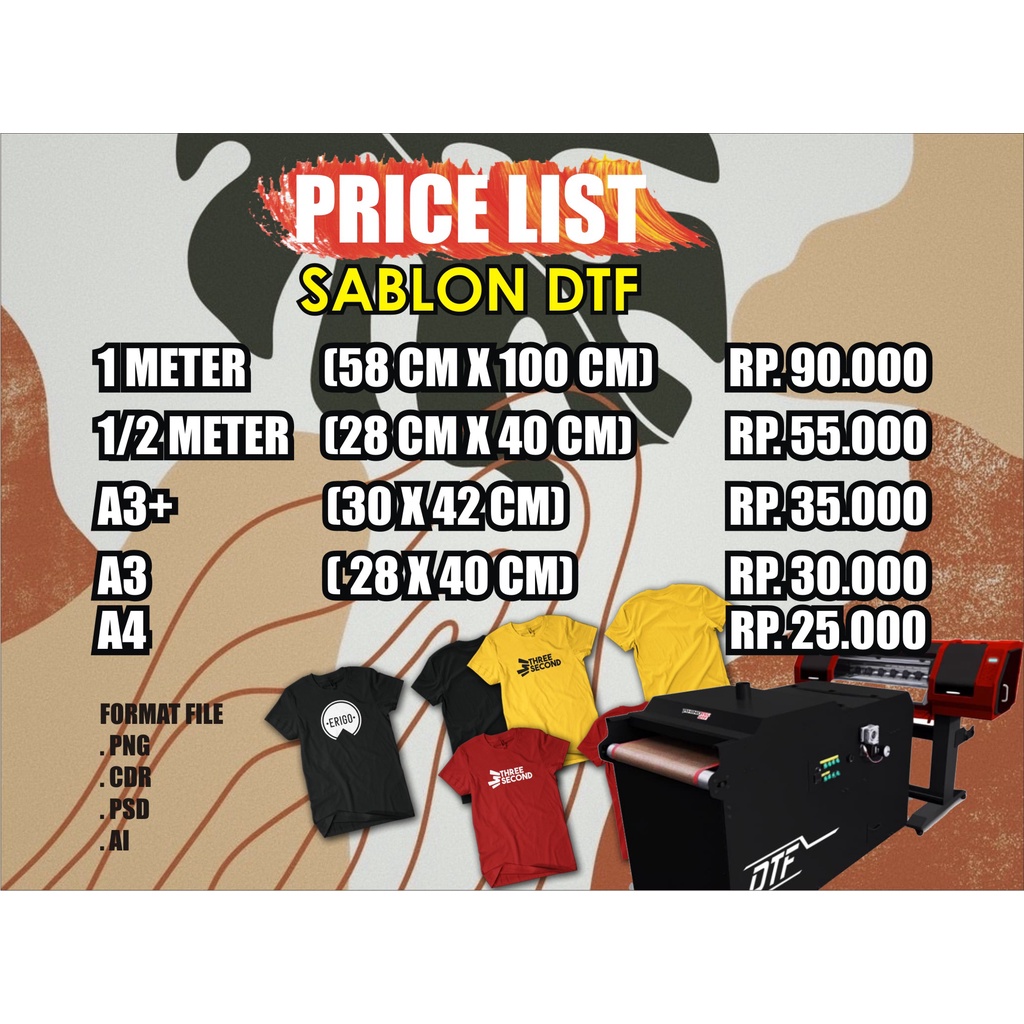 Jual Jasa Print Sablon DTF Digital Transfer Film Satuan Custom Siap Press murah meteran A4 A3 A3 ...
