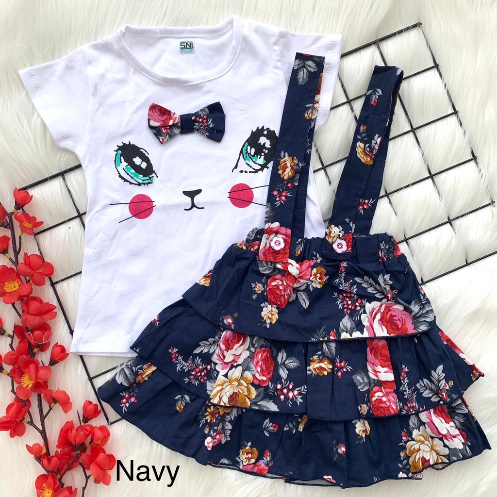 Jual TRENYRNG2100% Baju setelan kaos overall dress motif bunga fashion ...