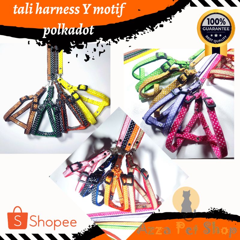 Jual tali harness Y motif polkadot / tali body harness / harness kucing ...