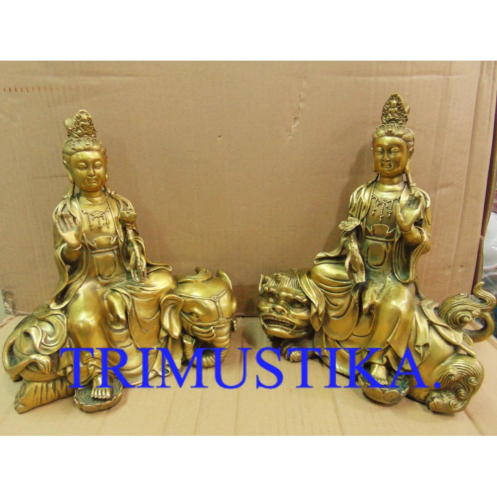 Jual Patung Dewi Wen Su Pu Sha dan Pu Xian Pu Sha sepasang kuningan M ...