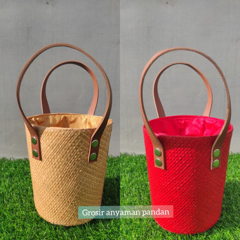 Jual Tas Pandan EMBER POLOS GG DUA VINIL COKLAT serut tas anyaman tas ...