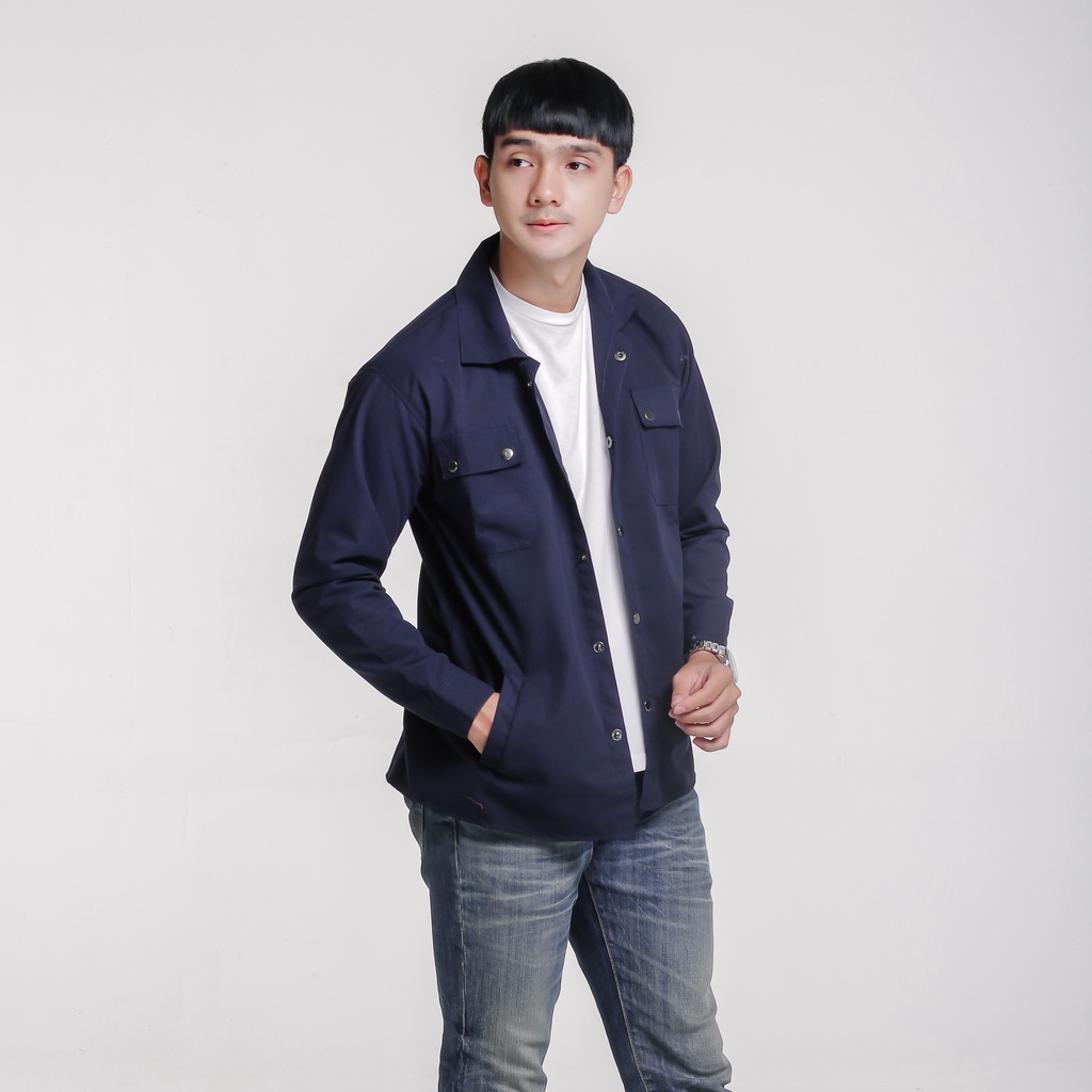 Jual AZ- Jaket Kemeja Semi Parka Navy-Jaket Pria Wanita Hits | Shopee ...