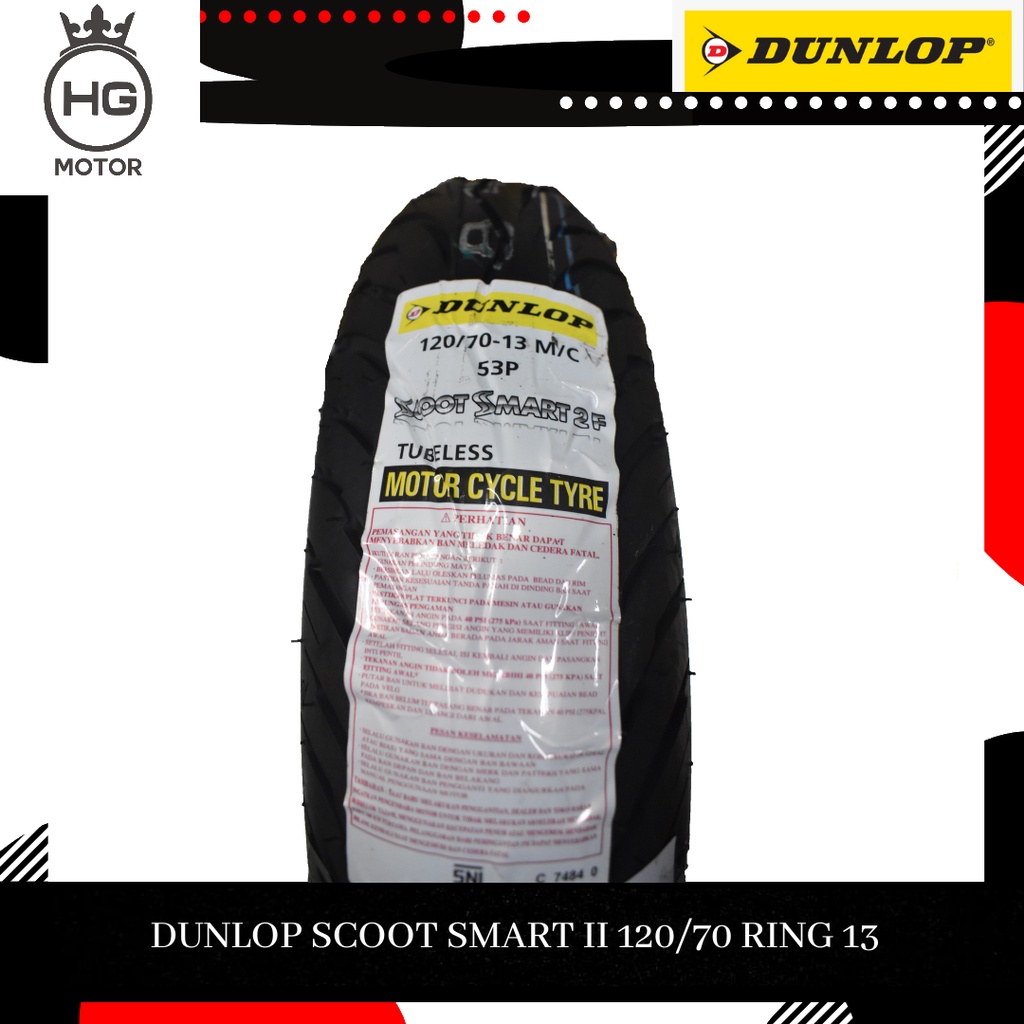 Jual BAN Motor DUNLOP 120/70 RING 13 SCOOT SMART 2 TUBELES Ban Depan ...