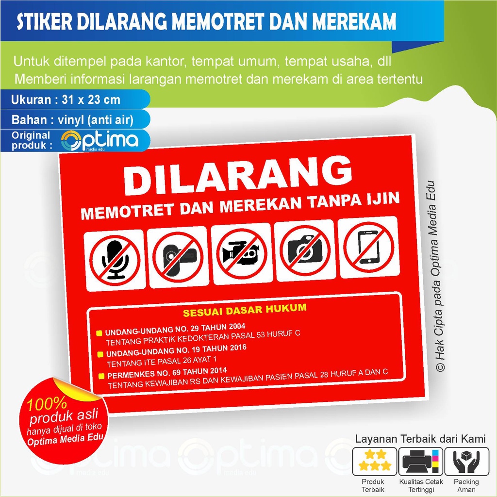 Jual Stiker Dilarang Memotret dan merekam, Aturan pembesuk pasien UNTUK ...