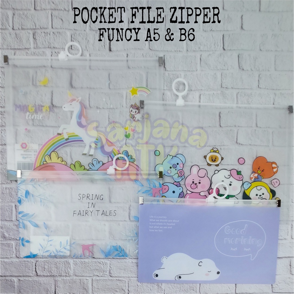 Jual Pocket File Zipper Funcy UNI BTS / Map Zipper A5 dan B6 Transparan ...