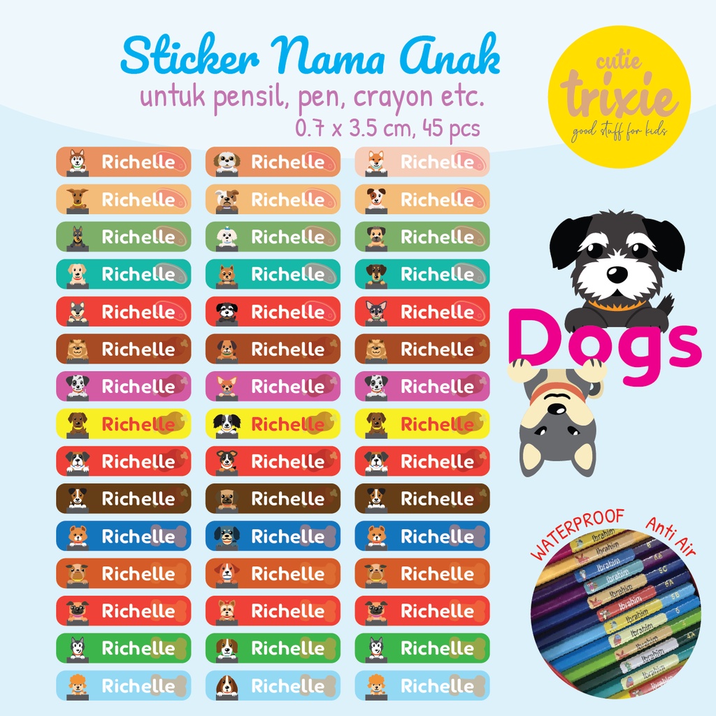 Jual Sticker Label Nama Anak Pensil DOG | Shopee Indonesia
