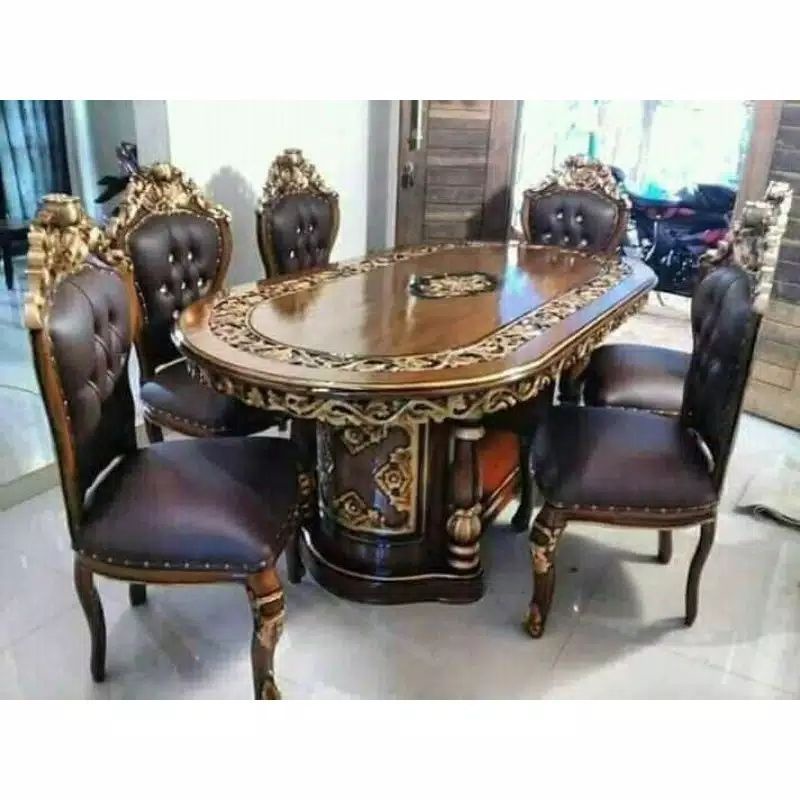 Jual Kursi makan Ganesha kursi 6+meja kayu jati / Set meja makan ukir Jepara full kayu jati ...