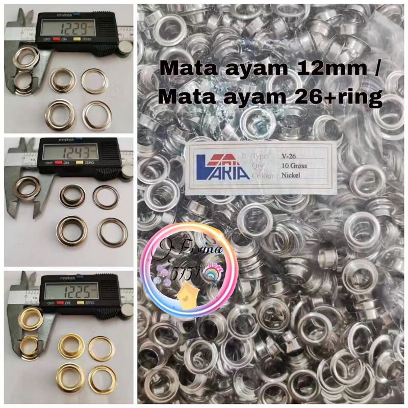 Jual mata ayam eyelet 12mm / mata ayam 26 + ring / 10grosss | Shopee ...