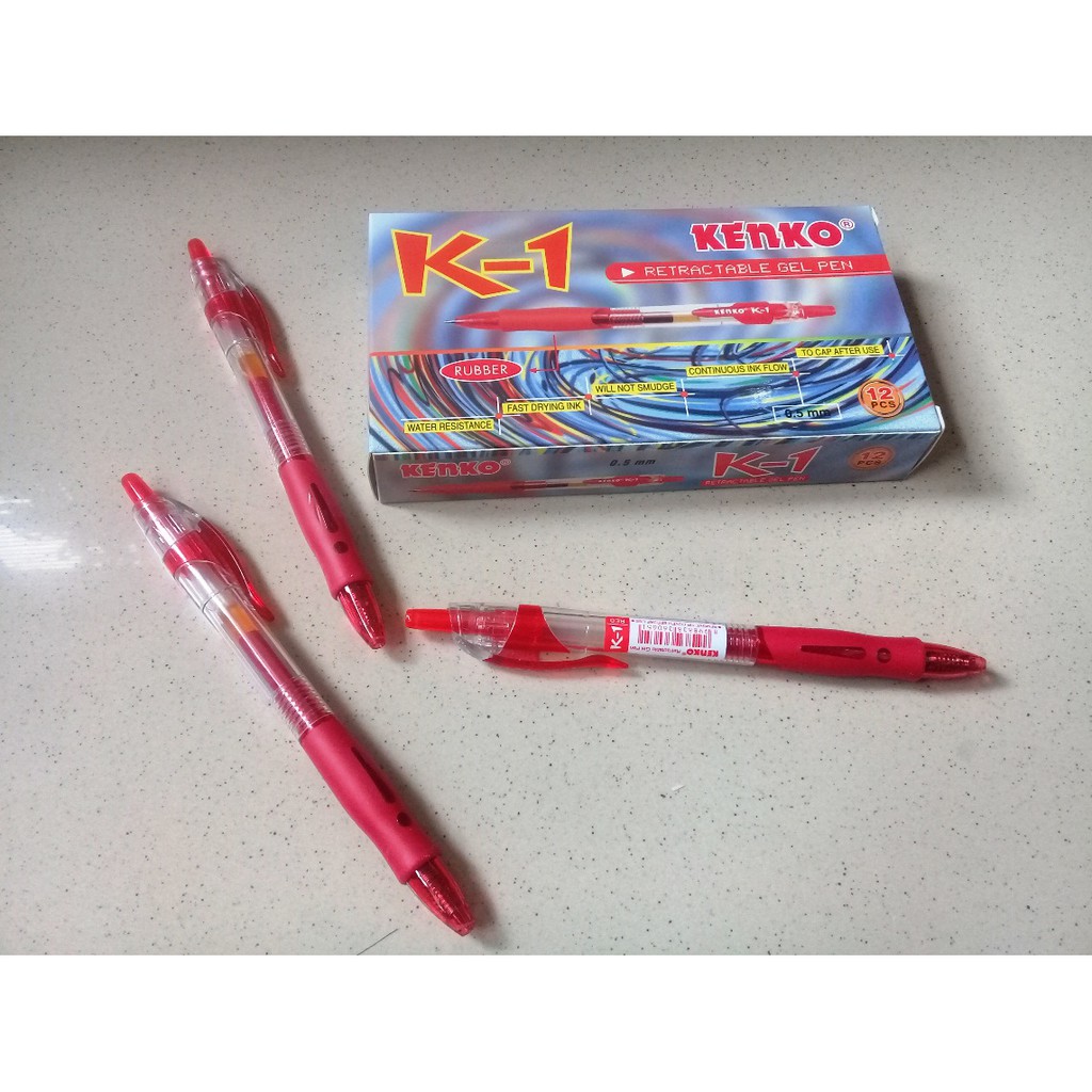 Jual Pulpen Gel 0.5mm Merah Retractable Gel Pen Kenko K-1 | Shopee Indonesia