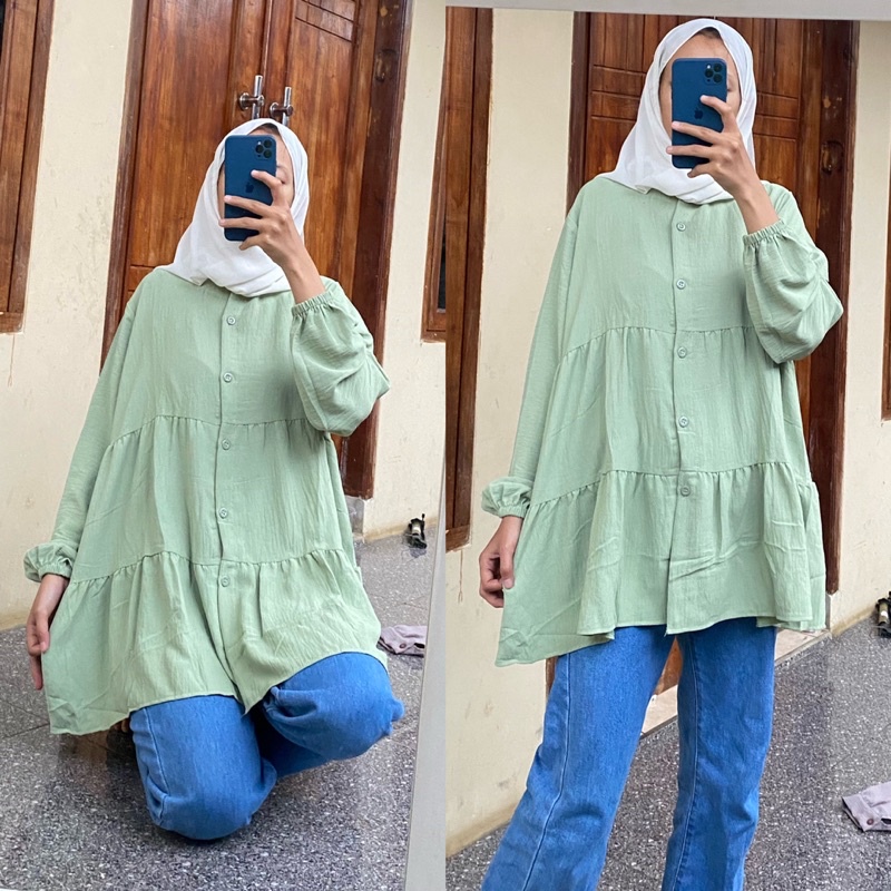 Jual BLOUSE PUSPA CRINKEL AIRFLOW BUSUI FULL KANCING | Shopee Indonesia