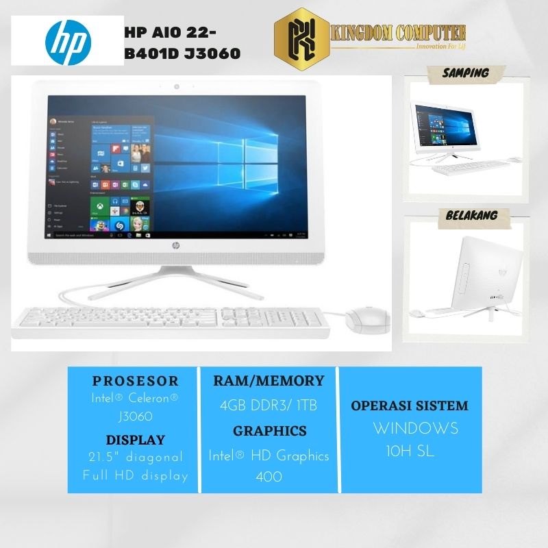 Jual PC AIO HP 22-B401D J3060 4GB 1TB DVDRW Windows 10 21.5 Inch ...