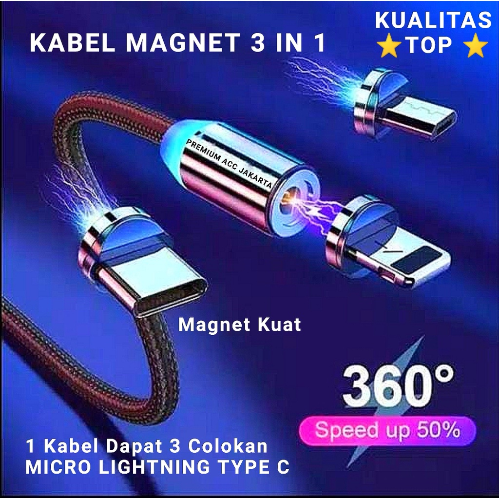 Jual Kabel Charger Magnetik Fast Charger 3 in 1 LED Micro Type C ...
