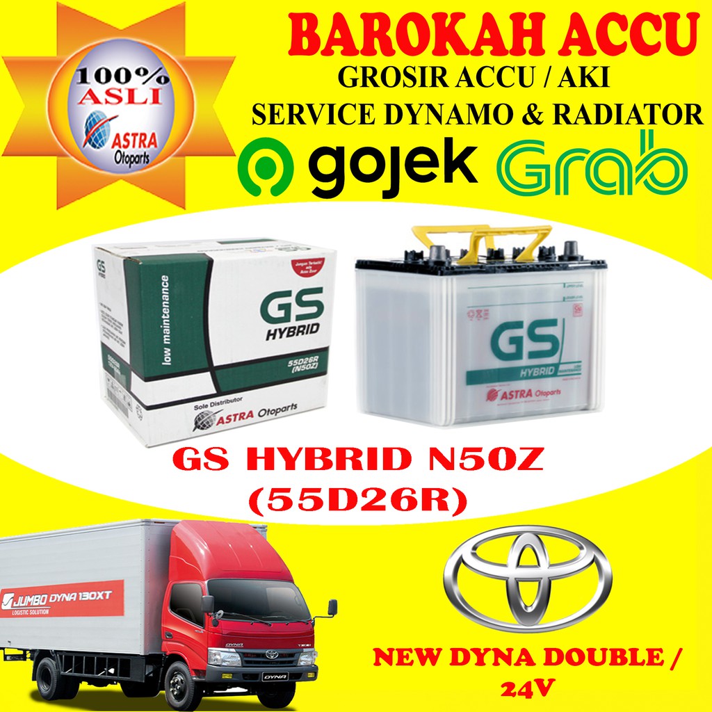 Jual AKI GS ASTRA TOYOTA NEW DYNA DOUBLE GS HYBRID N50Z / 55D26R , 60 ...