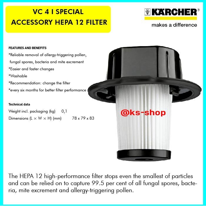Jual Karcher VC 4i Spesial Accessory Hepa 12 Filter for Cordless Vacuum ...