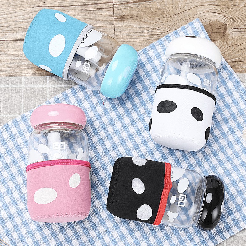 Jual Botol Minum Anak Kaca Aesthetic Mini Cover Bentuk Jamur/ Botol ...
