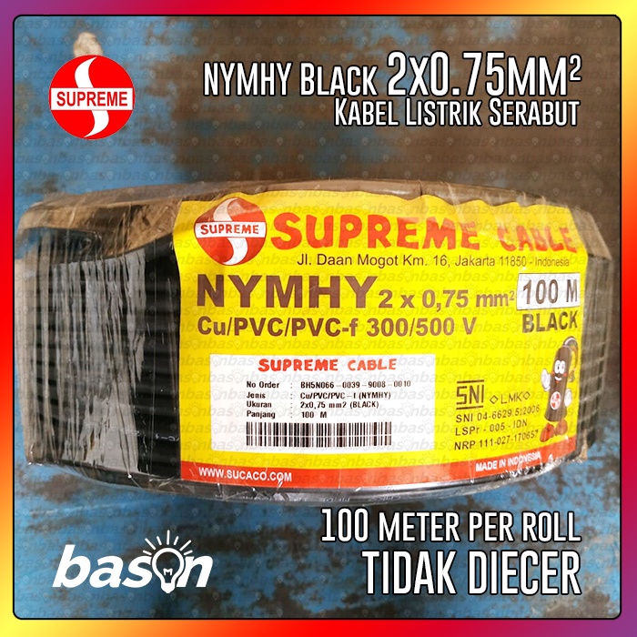 Jual Supreme NYMHY Black 2x0.75mm @100 Meter - Kabel Listrik NYYHY Hitam Serabut | Shopee Indonesia