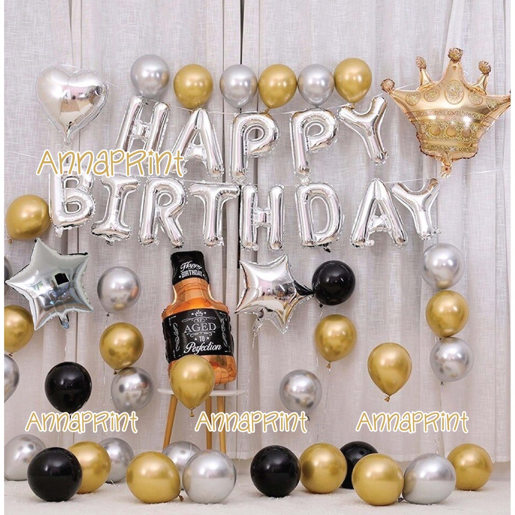 Jual Balon Set Dekorasi Ulang Tahun Dewasa Botol Whisky Tema Gold ...
