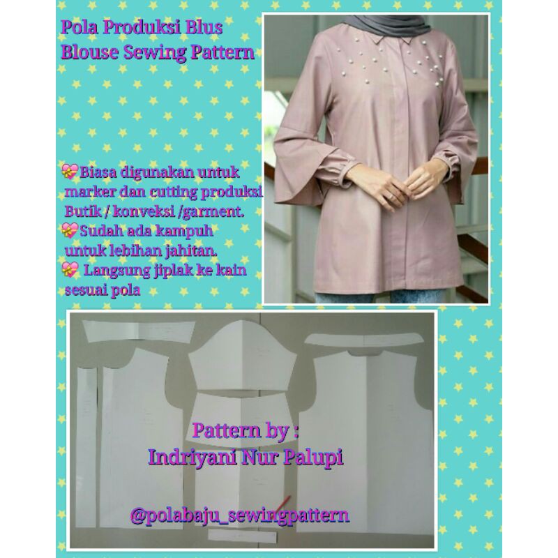 Jual POLA PRODUKSI BLUS 014 | Blouse pattern | Pola baju | Sewing pattern | Shopee Indonesia