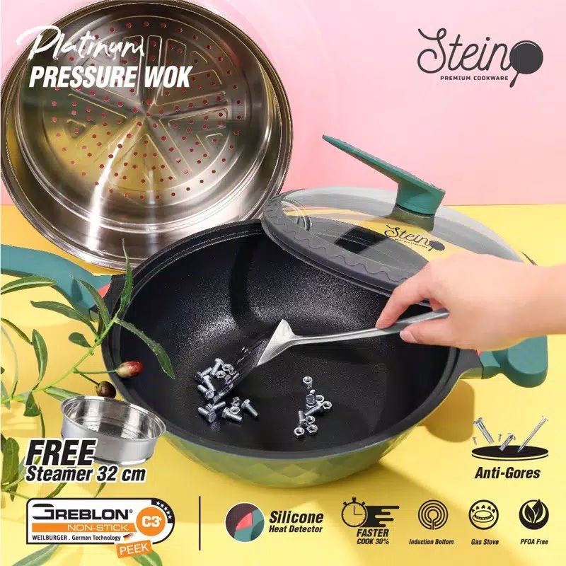 Jual Stein Cookware SteinCookware Panci Wajan Pan Platinum Pressure Wok Cooker Greblon Anti ...