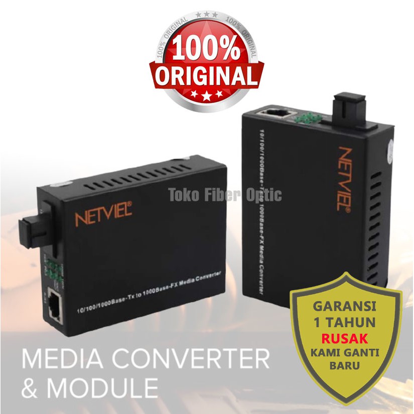 Jual NETVIEL MEDIA CONVERTER 10/100/1000Tx to WDM 1000Lx Singlemode 2Km ...