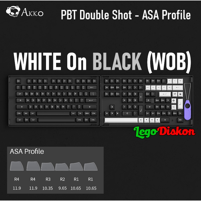Jual AKKO WOB White On Black Keycaps ASA Profile 158 Keys - PBT Double ...