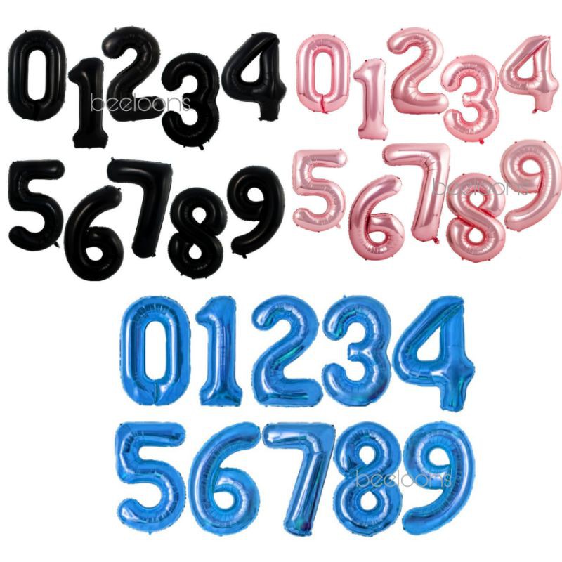 Jual Balon Foil Angka 100 cm Jumbo / Balon Angka hitam Pink Biru 40 ...