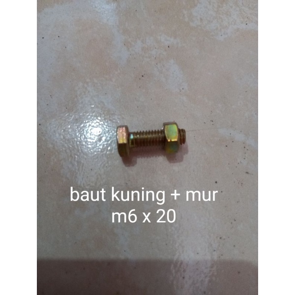 Jual baut kuning + mur m6 x 20mm (isi 10) | Shopee Indonesia