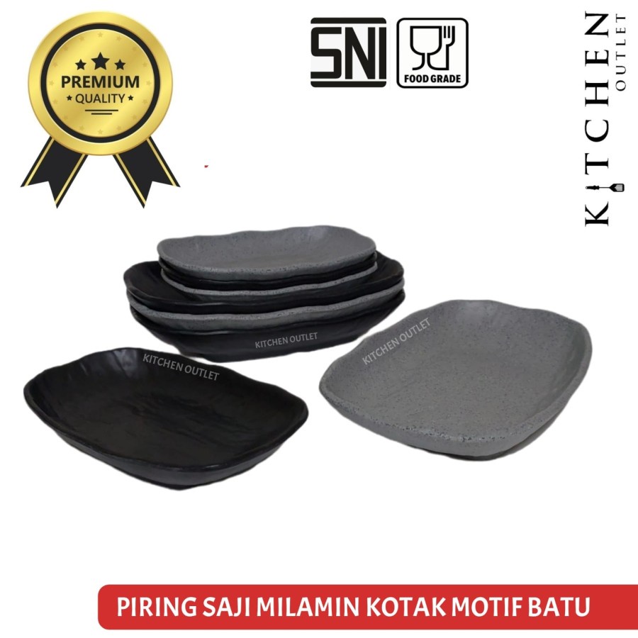 Jual Piring Saji Melamin Kotak Piring Kotak Motif Batu | Shopee Indonesia