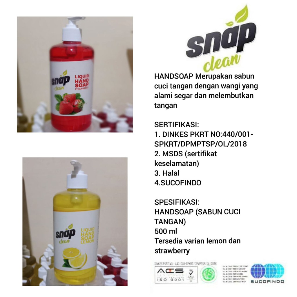 Jual Hand Soap Snap Clean isi 500 Ml | Shopee Indonesia