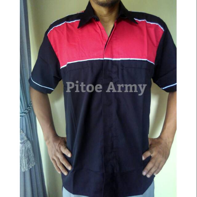 Jual Kemeja Kombinasi Hitam Merah - Seragam Bengkel - Seragam OB - Baju ...