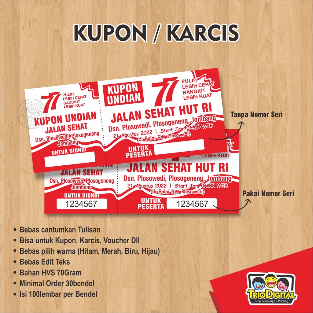 Jual Kupon Undian Jalan Sehat | Karcis Parkir | Karcis Wisata isi ...
