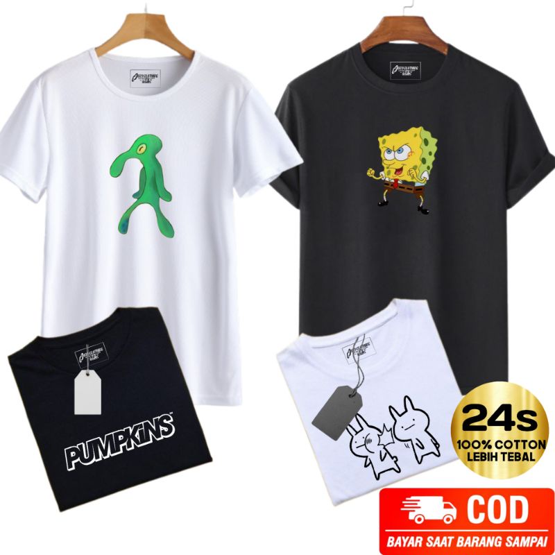 Jual KAOS DISTRO PRIA KEREN LENGAN PENDEK SPONGEBOB MEME STIKER WA ...
