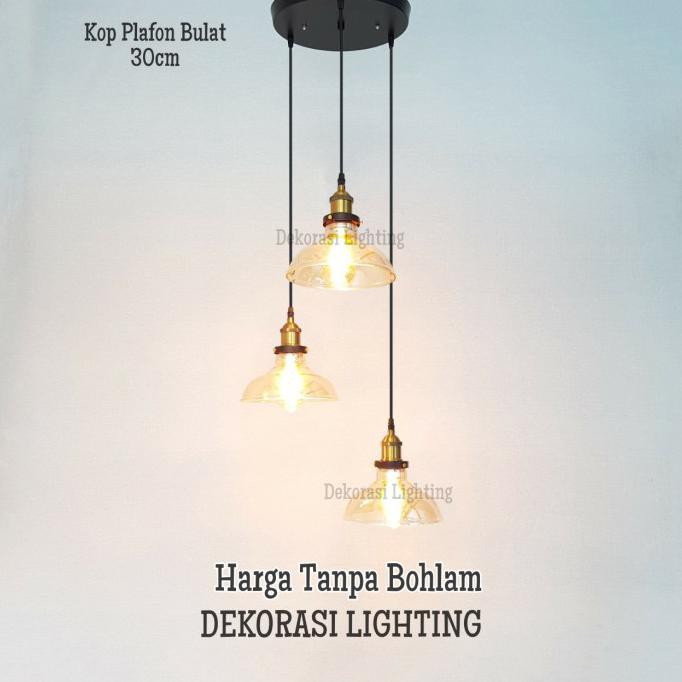 Jual Lampu Gantung Kaca 3In1 Void Minimalis Meja Makan Decor - Kop Bulat 30Cm Hktofrggee ...