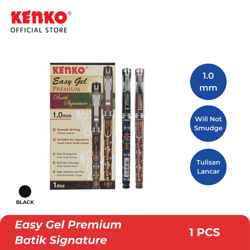 Jual KENKO GEL PEN/Pen Jel Easy Gel Premium 1.0Mm Batik Black Random ...