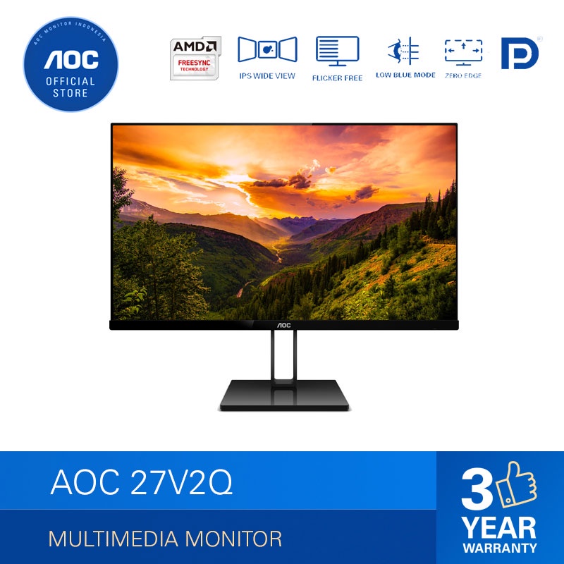 Jual AOC 27V2Q Flicker-Free Low Blue Mode LED Monitor (27"/FHD/IPS/60Hz ...