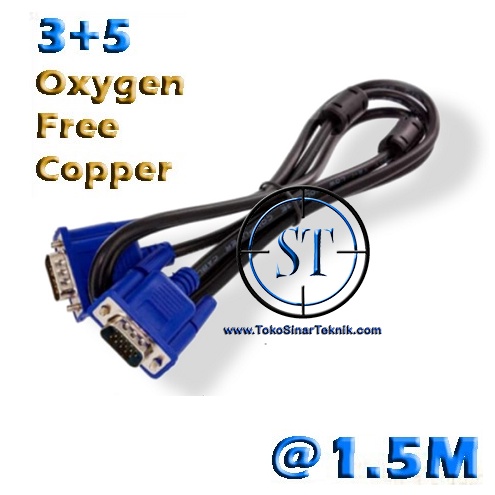 Jual Kabel VGA 3+5 1.5M OFC Cable Oxygen Free Copper Male to Male High Quality Cable Proyektor ...