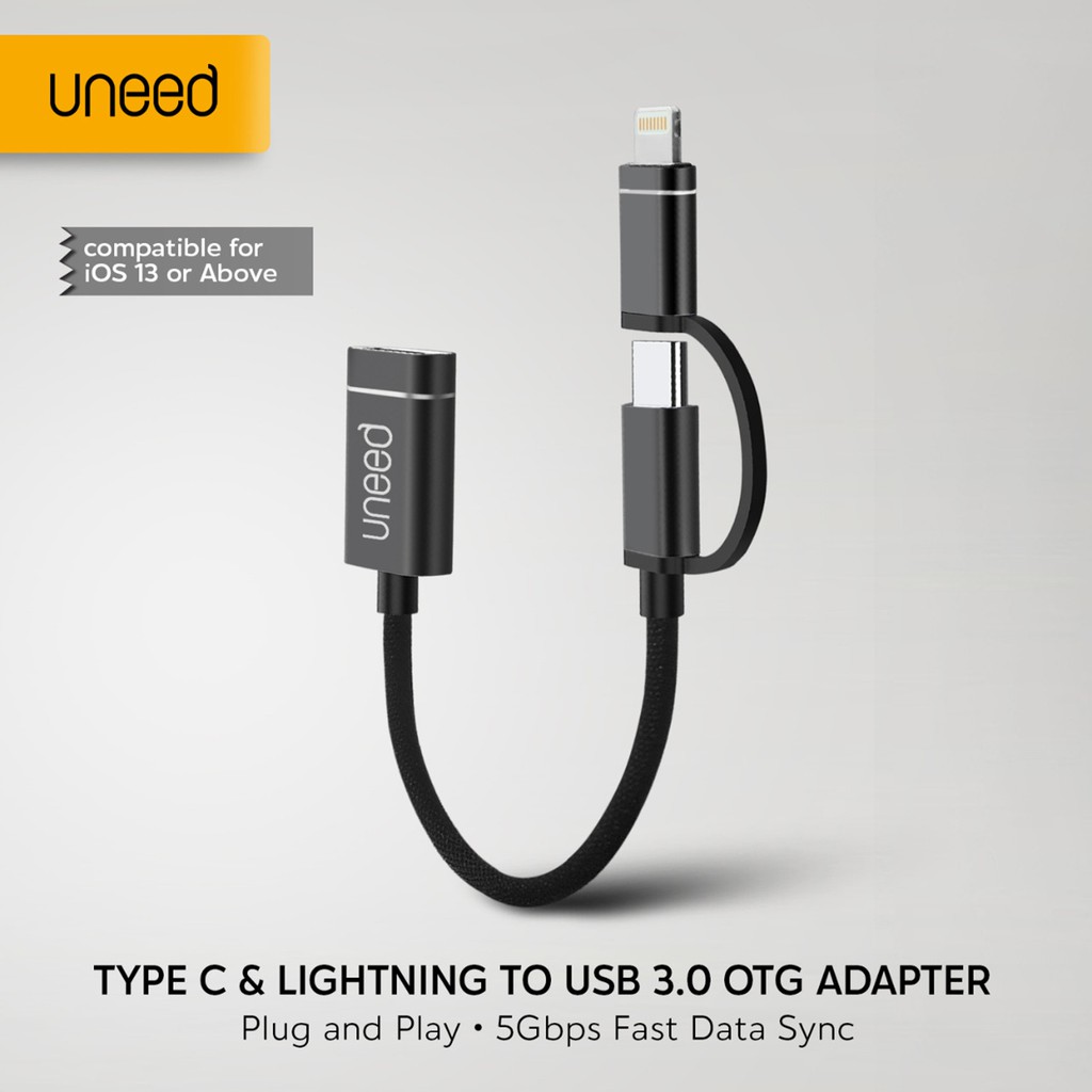 Jual UNEED OTG 2in1 Type C & iPhone Lightning to USB 3.0 Adapter - UAT08ACI | Shopee Indonesia