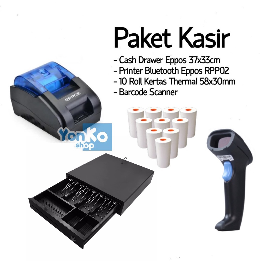 Jual PAKET KASIR 2 : Cash Drawer + Printer Thermal Bluetooth EPPOS EP-RPP02 + Kertas Thermal ...