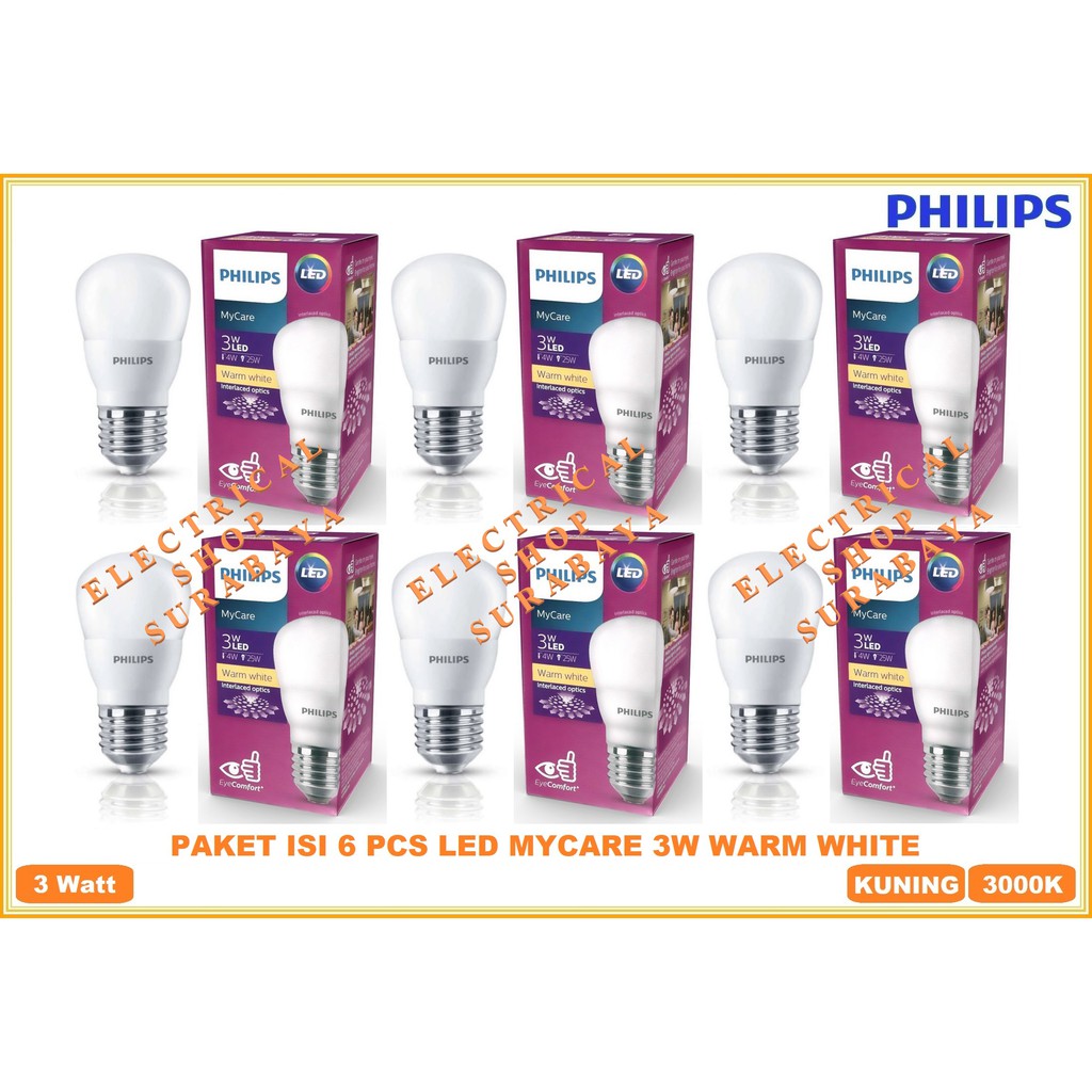 Jual PAKET LAMPU LED BULB PHILIPS MYCARE 3W 3 WATT W KUNING 6 PCS (GARANSI & GROSIR) LEDBULB ORI ...