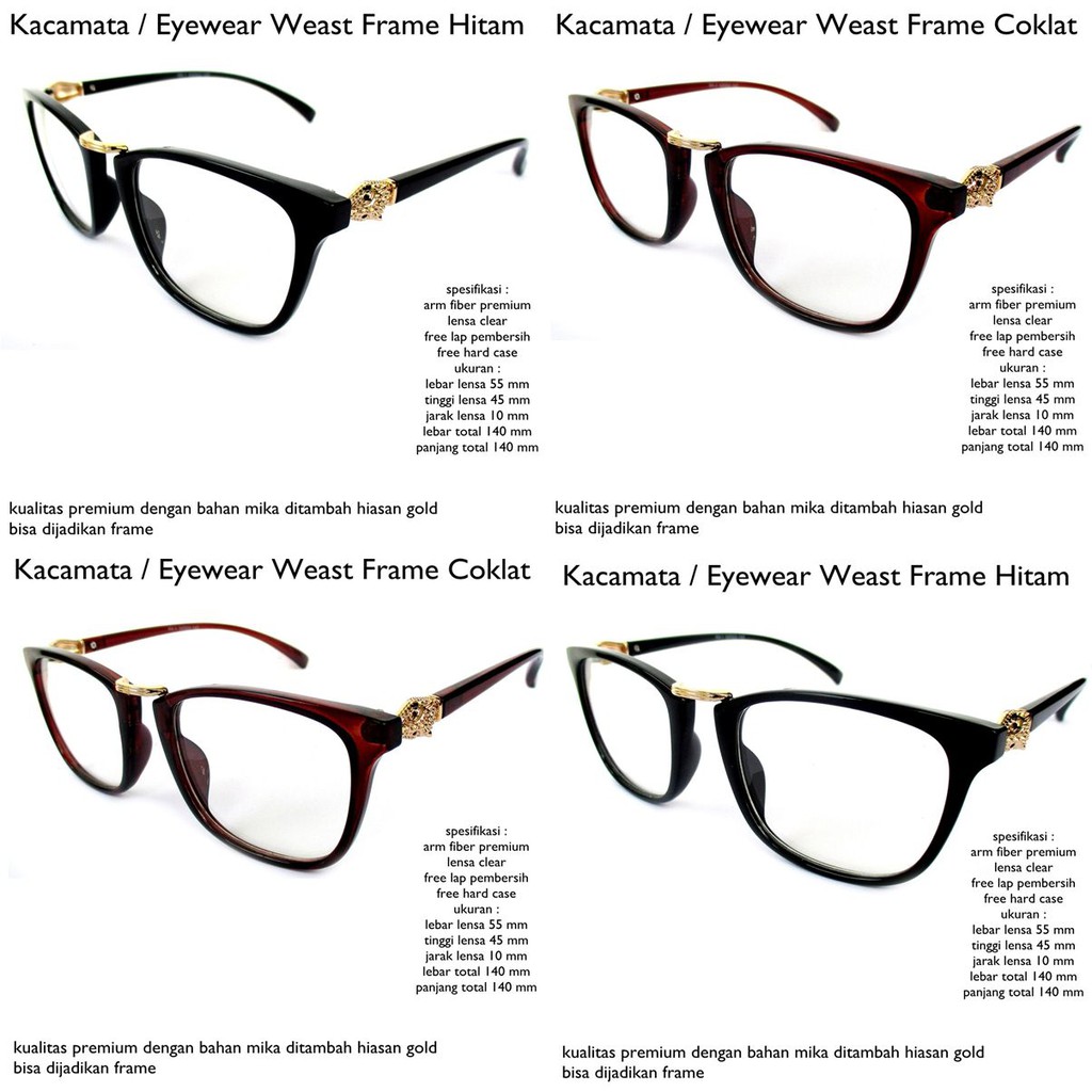Jual kacamata frame / kacamata wanita / eyewear weast frame fullset ...